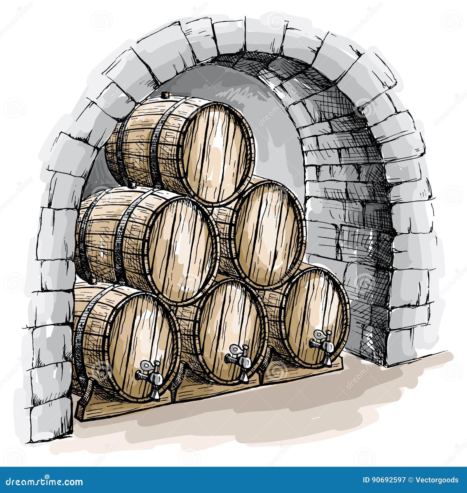 Bodega De La Acuarela Con Los Barriles Ilustración del Vector ...