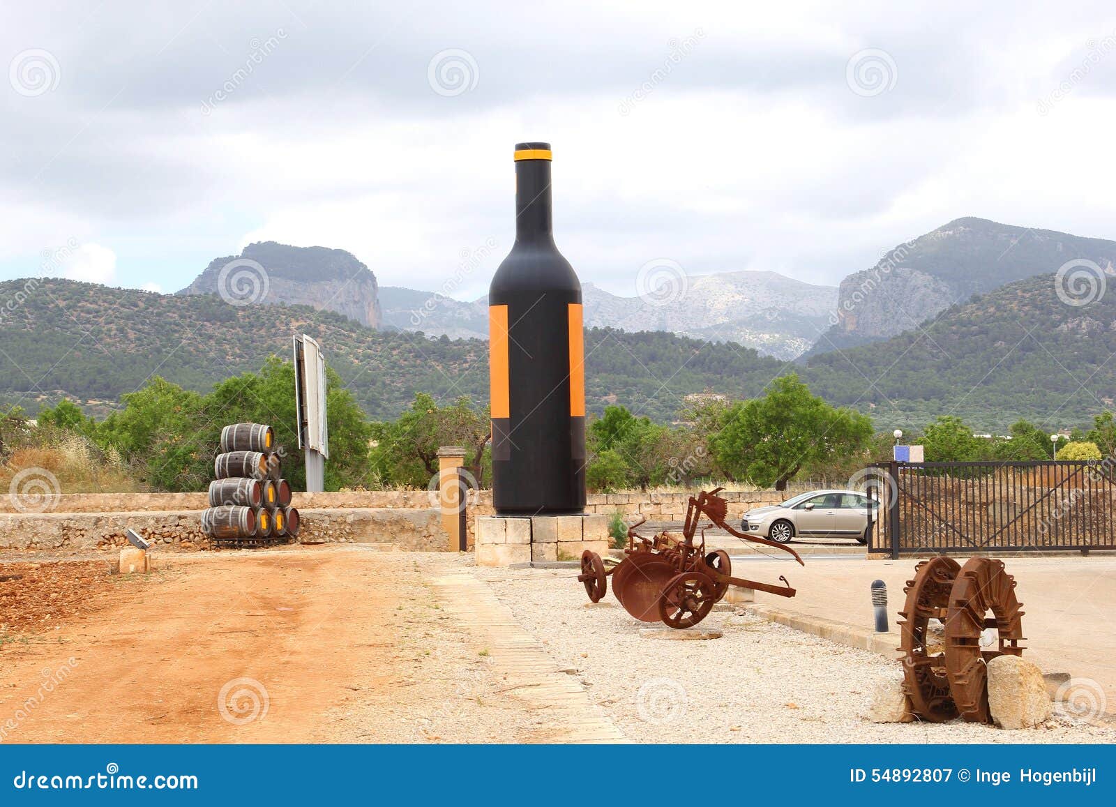 Bodega and Winery with a Huge Bottle of Wine, Mallorca, Spain Stock ...