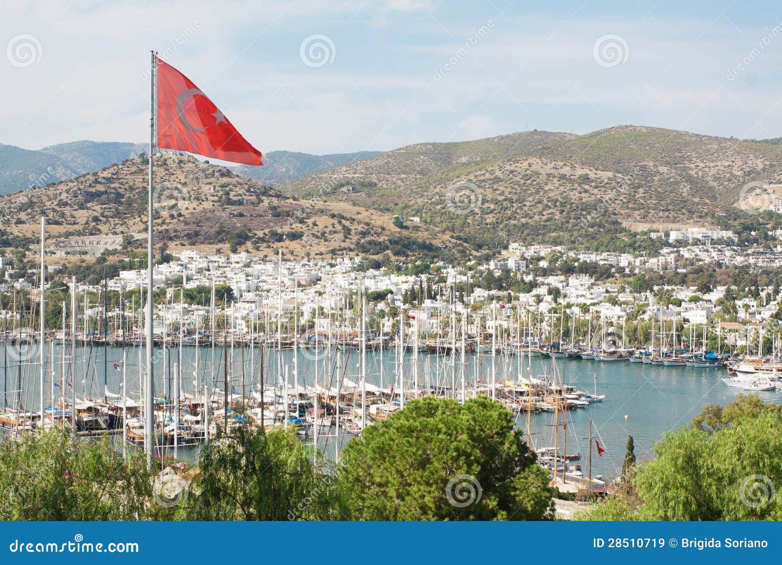 Bodrum and Turkish Flag, Turkey Stock Image - Image of mugla, turkey ...