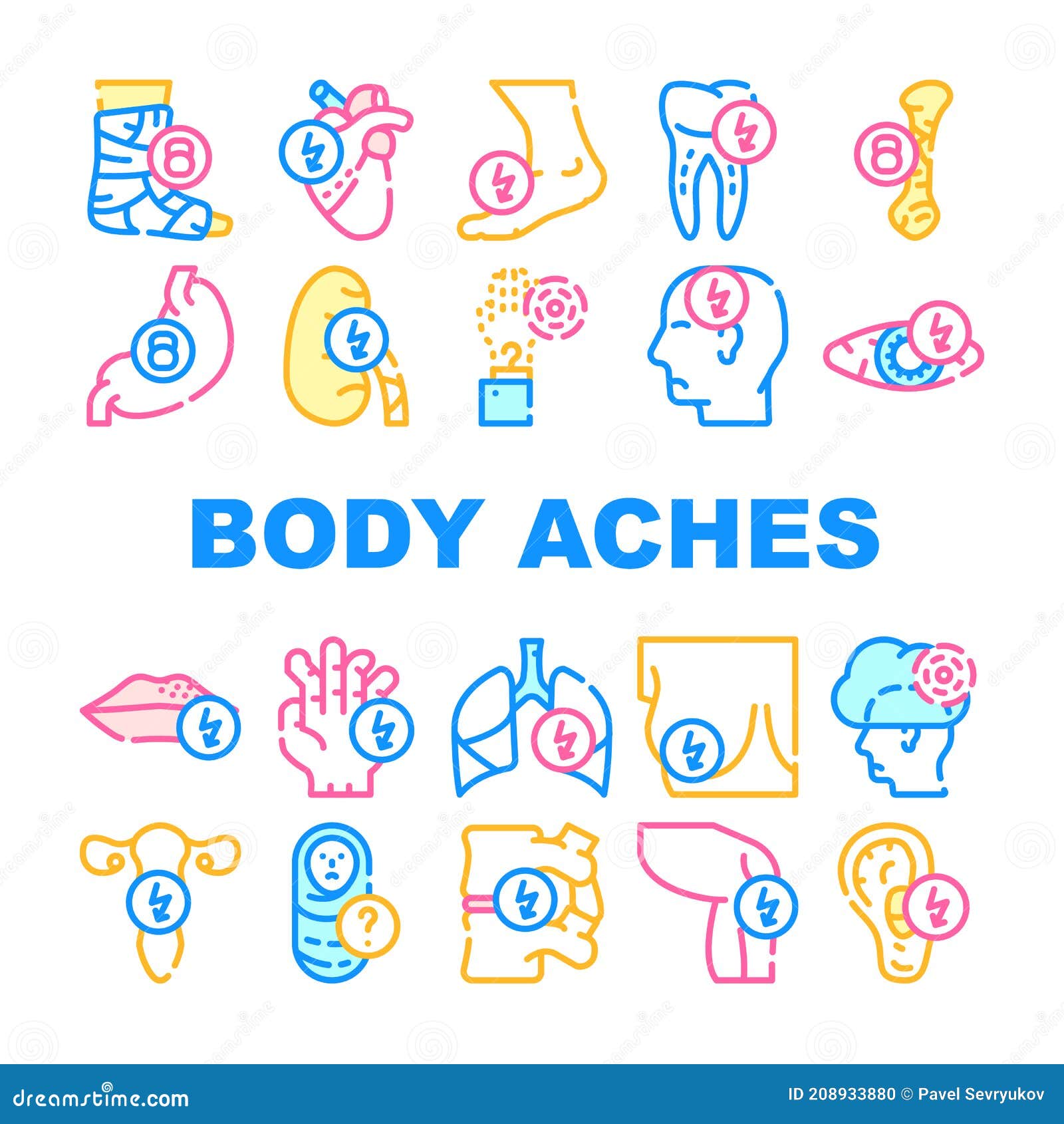 Body Aches Problem Collection Icons Set Vector Stock Vector ...