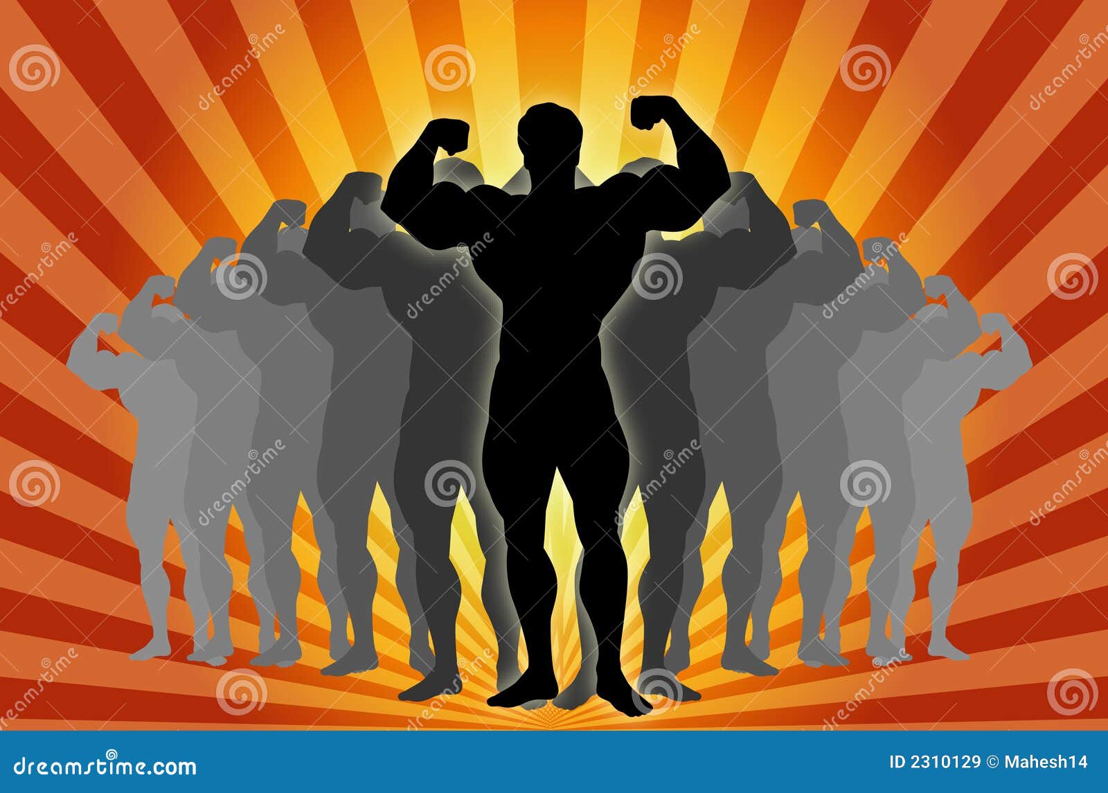 Body Builder Flexing Muscles Circle Retro Vector Illustration ...