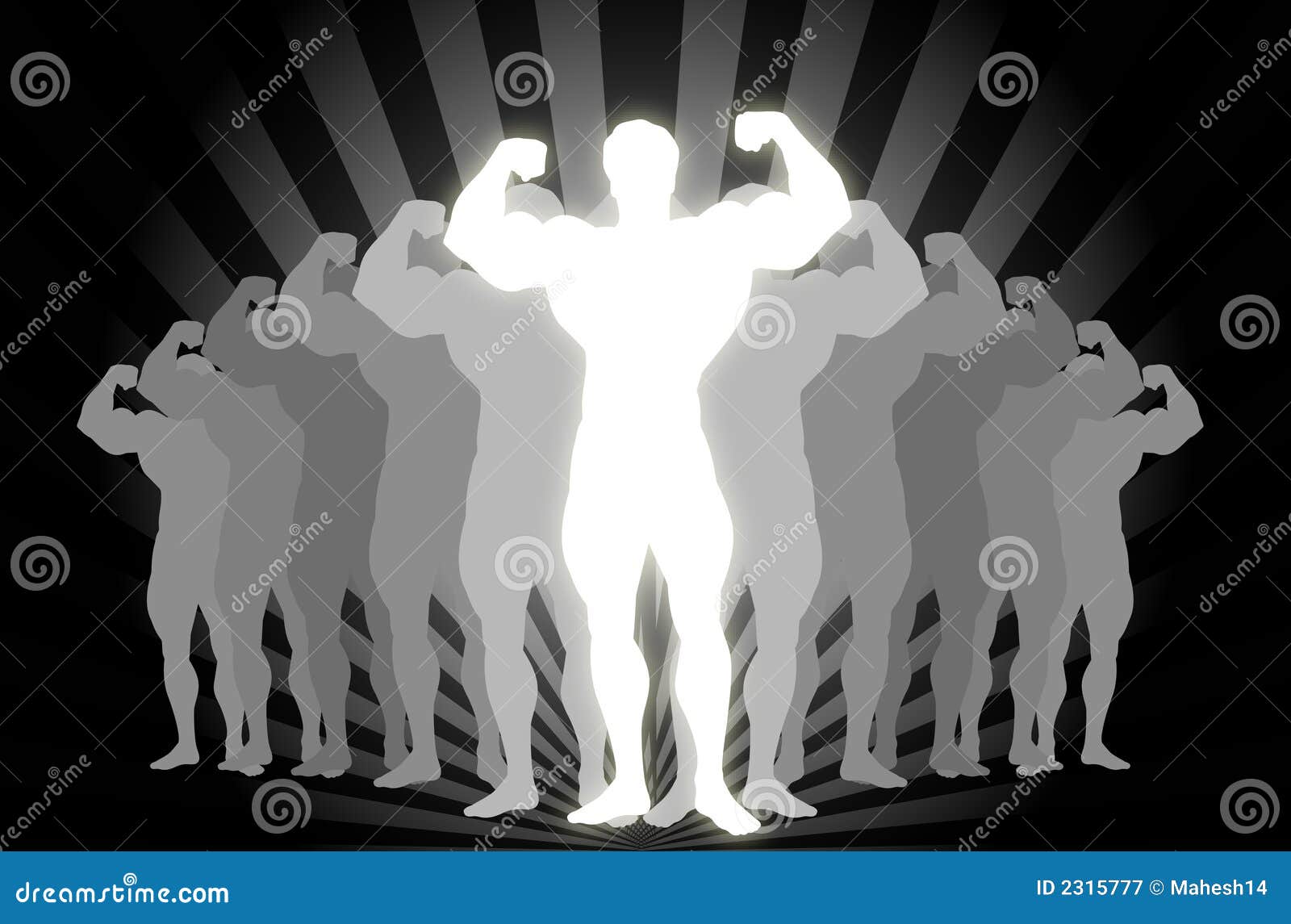 Body Builder Flexing Muscles Banner Retro Vector Illustration ...