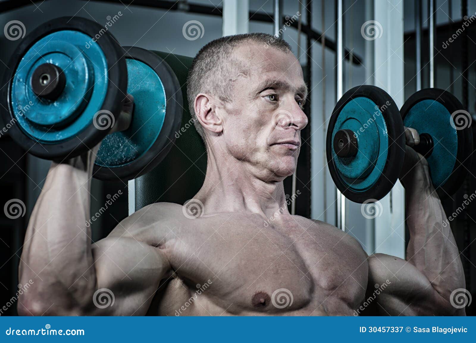 Body Builder Exercising with Weights Stock Image - Image of human ...