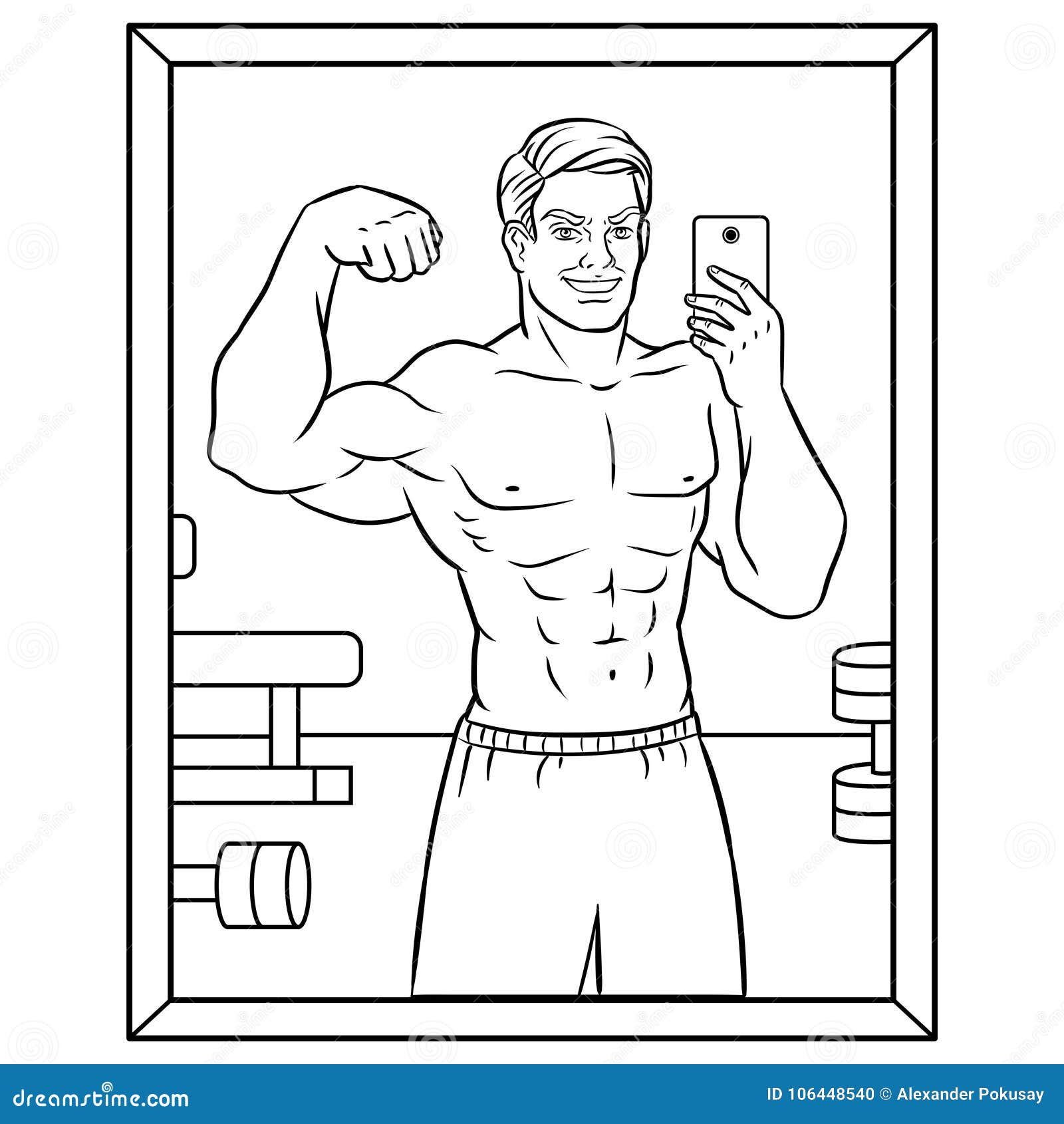 Body Builder Selfie Coloring Book Vector Stock Vector - Illustration of ...
