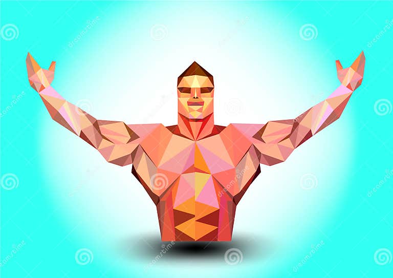 Body Builder Triangle on Blue Background Stock Vector - Illustration of ...