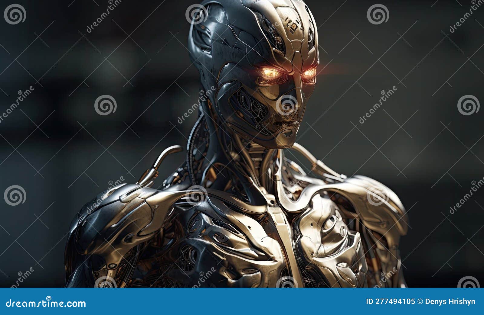 Body Modified with Metallic Cyborg Technology Creating Using Generative ...
