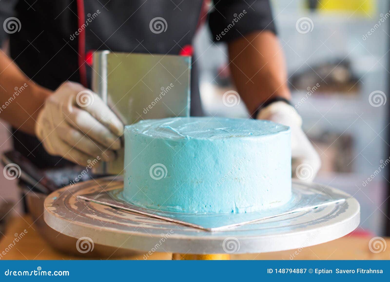 Body Part of Professional Confectioner Decorating Cake Process Stock ...