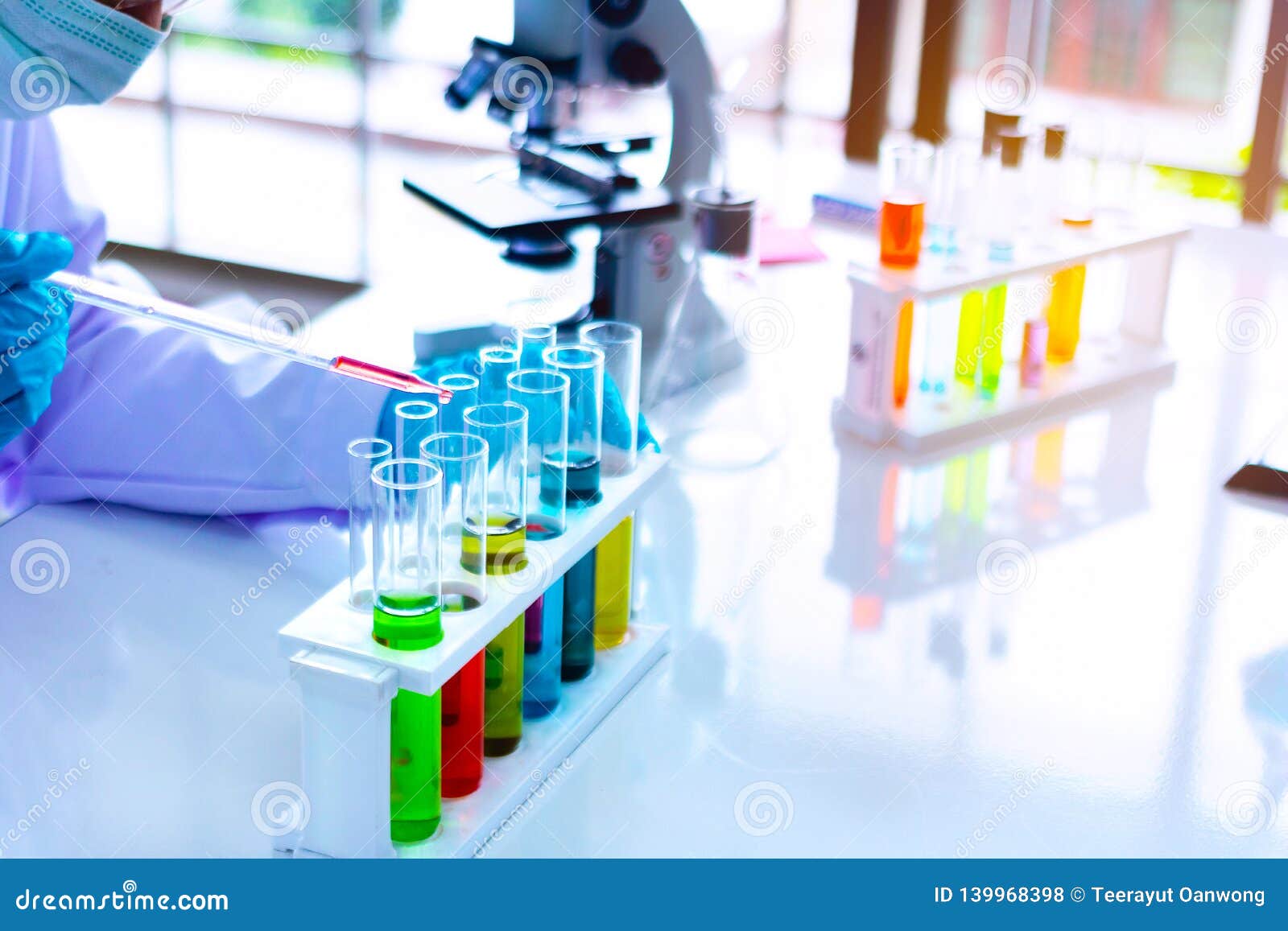 Body Past Scientist Working in Laboratory. she is Looking Microscope ...