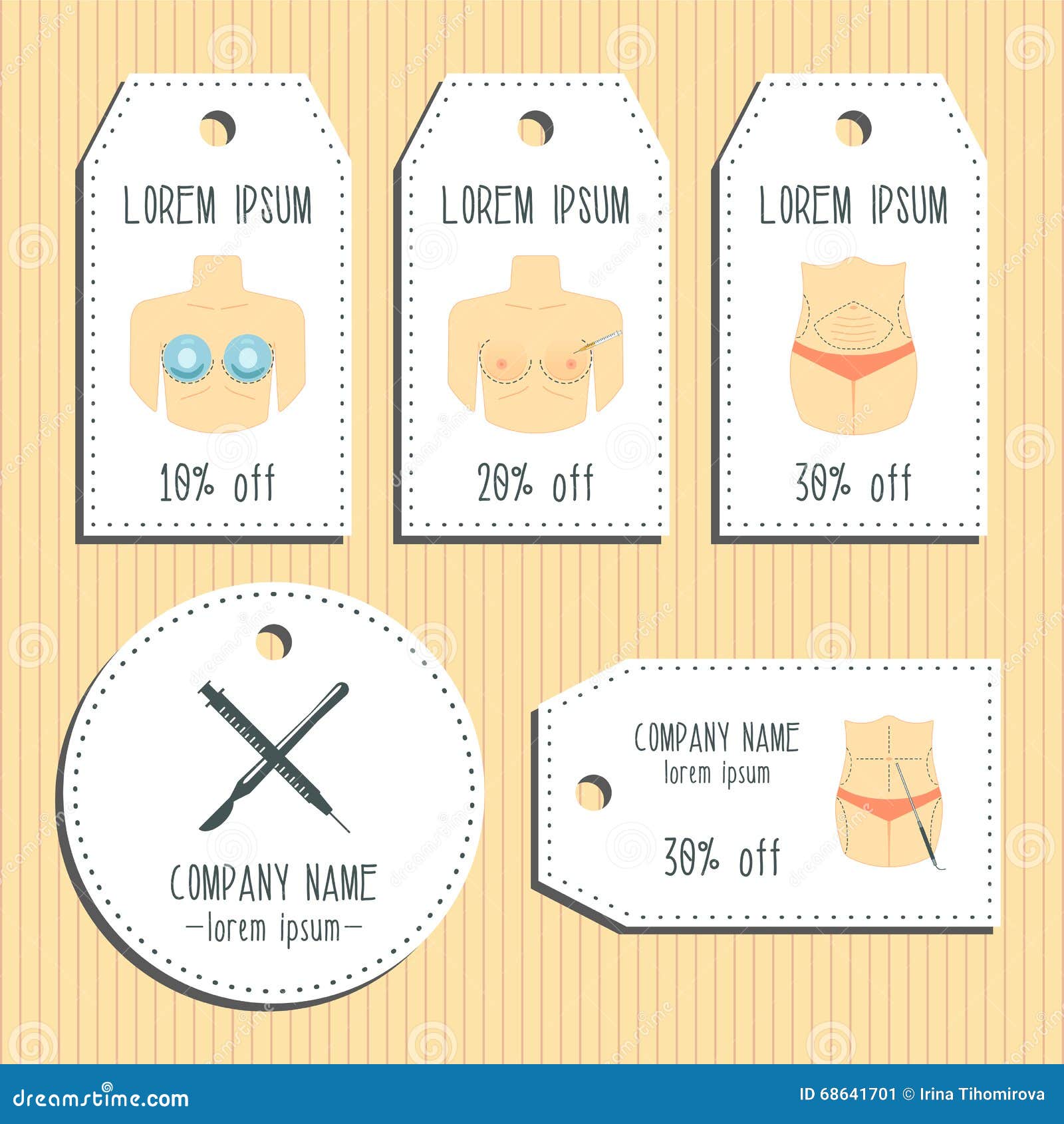 Body Plastic Surgery Discount Gift Tags. Ready To Use. Flat Design ...