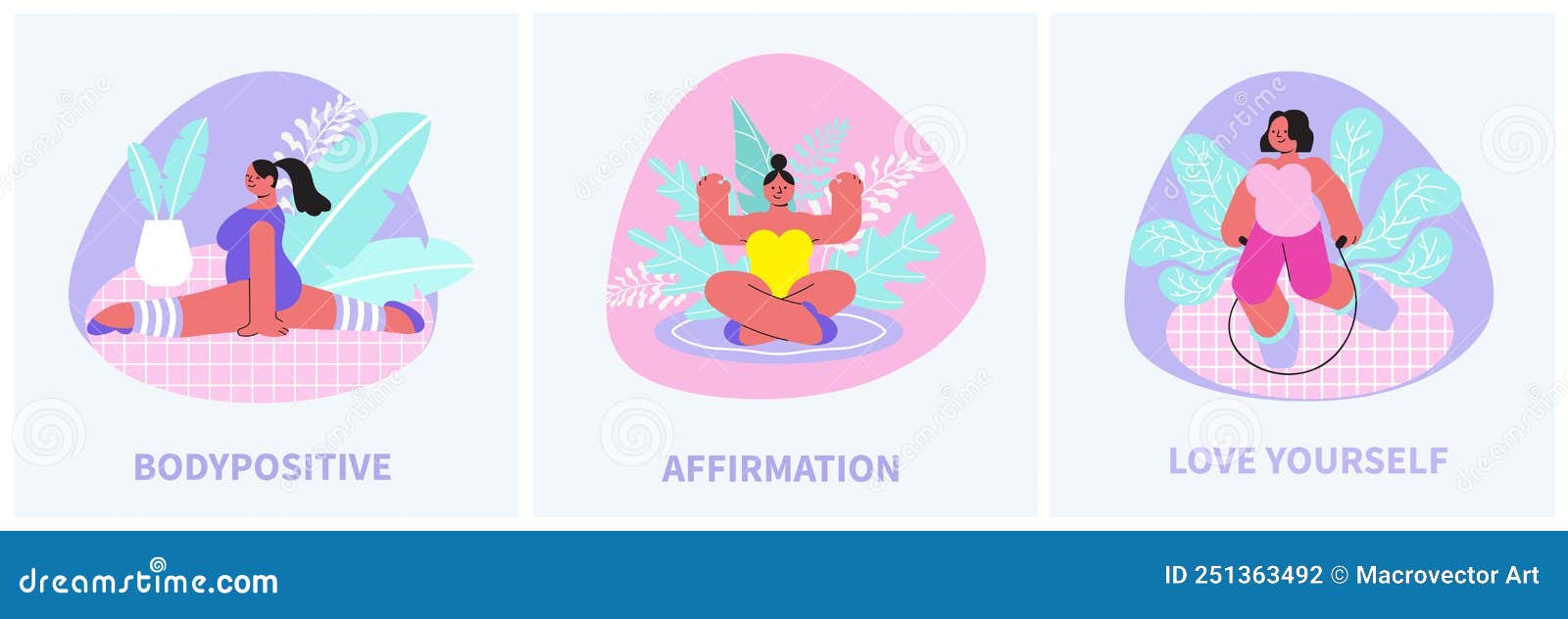 Body Positive Collection of Three Square Compositions with Doodle ...