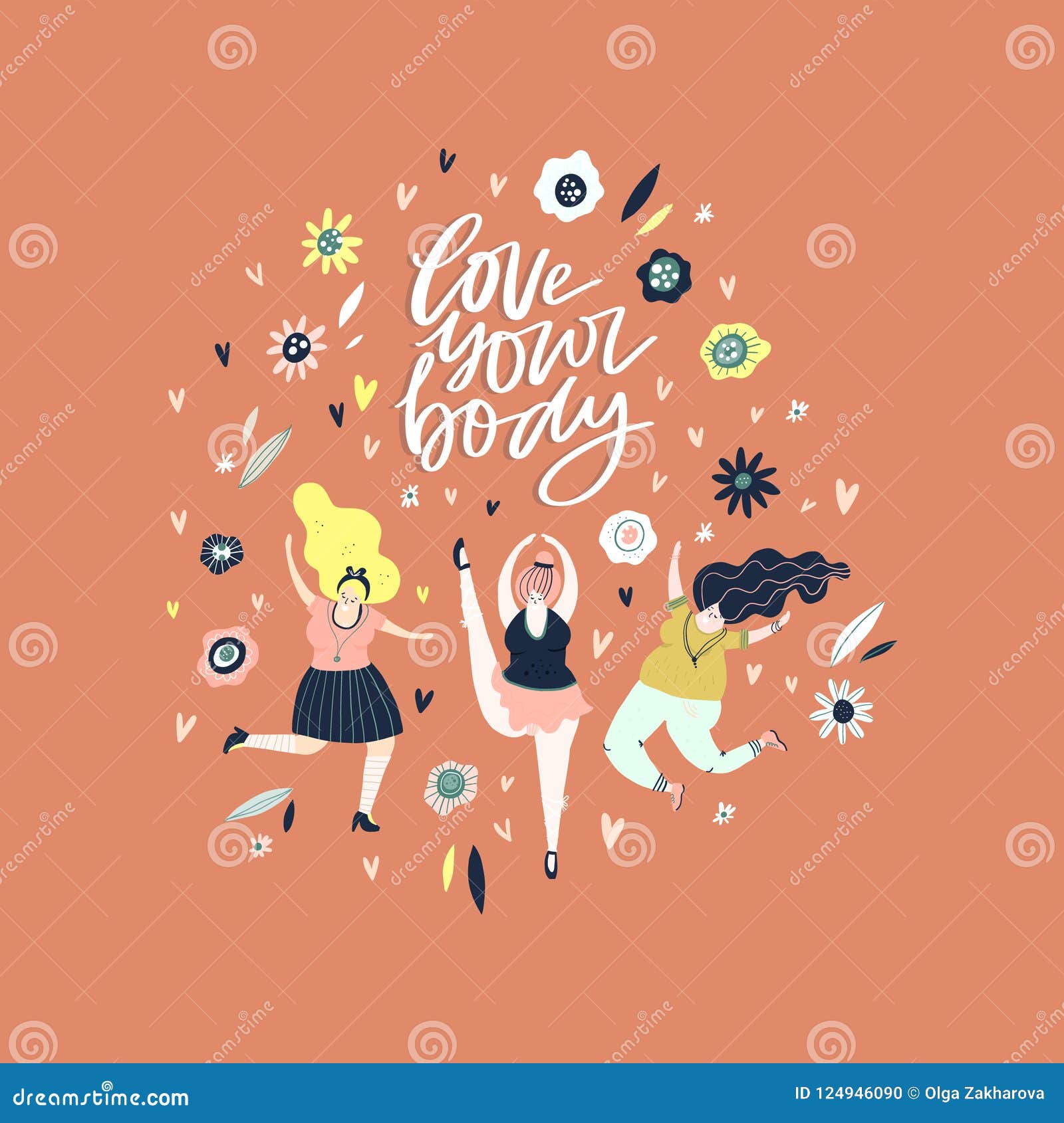 Body Positivity Concept Stock Vector Illustration Of Floral 124946090