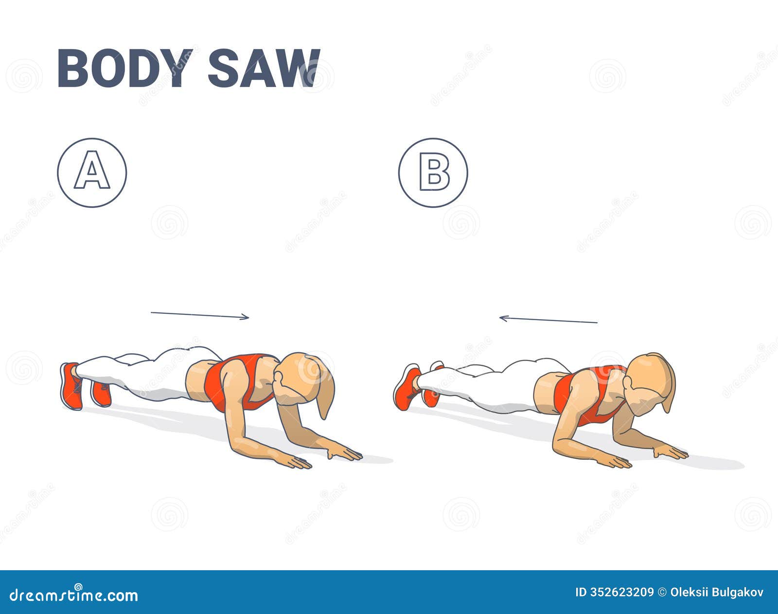 Body Saw Exercise Guide. Woman Demonstrating Side Abdominal Workout in ...