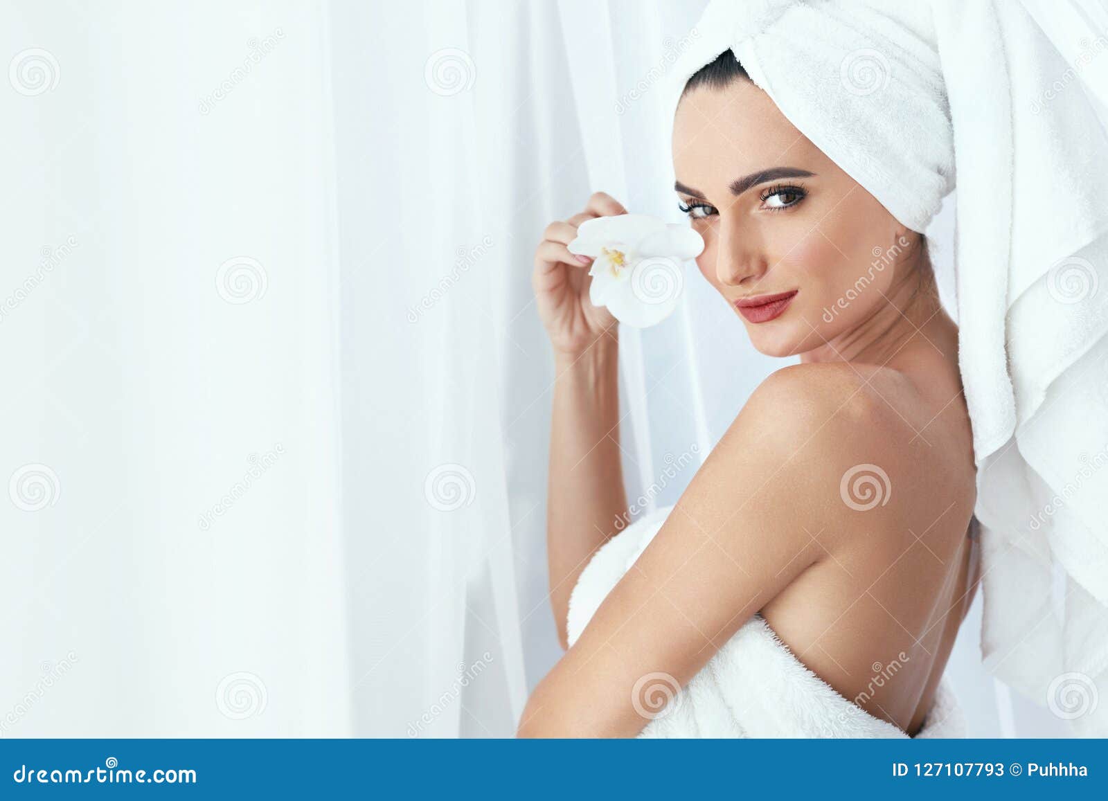 Body Skin Care Beautiful Woman In Towel In Beauty Spa Salon Stock