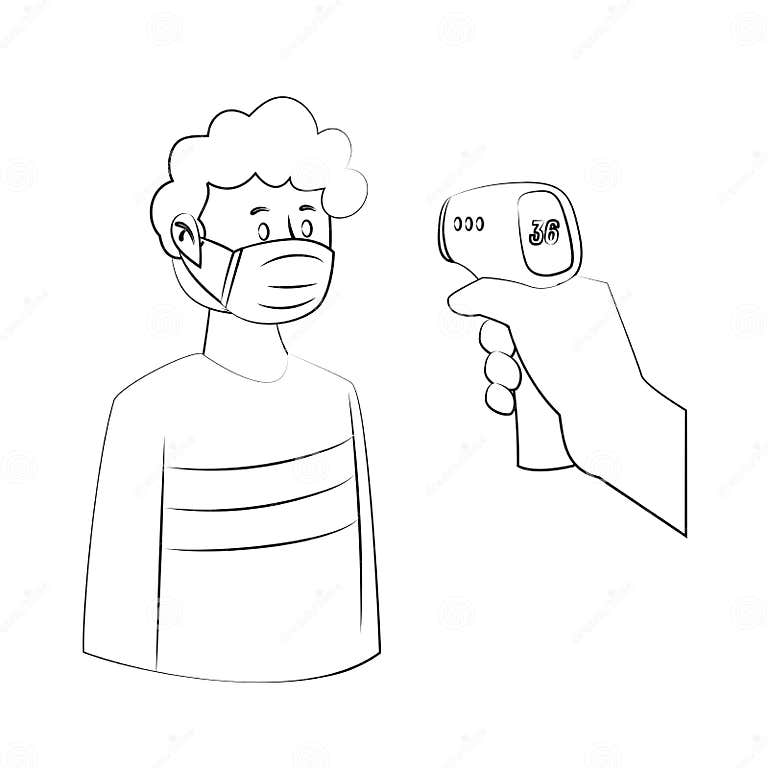 Body Temperature Checking with Thermometer Illustrator Stock Vector ...