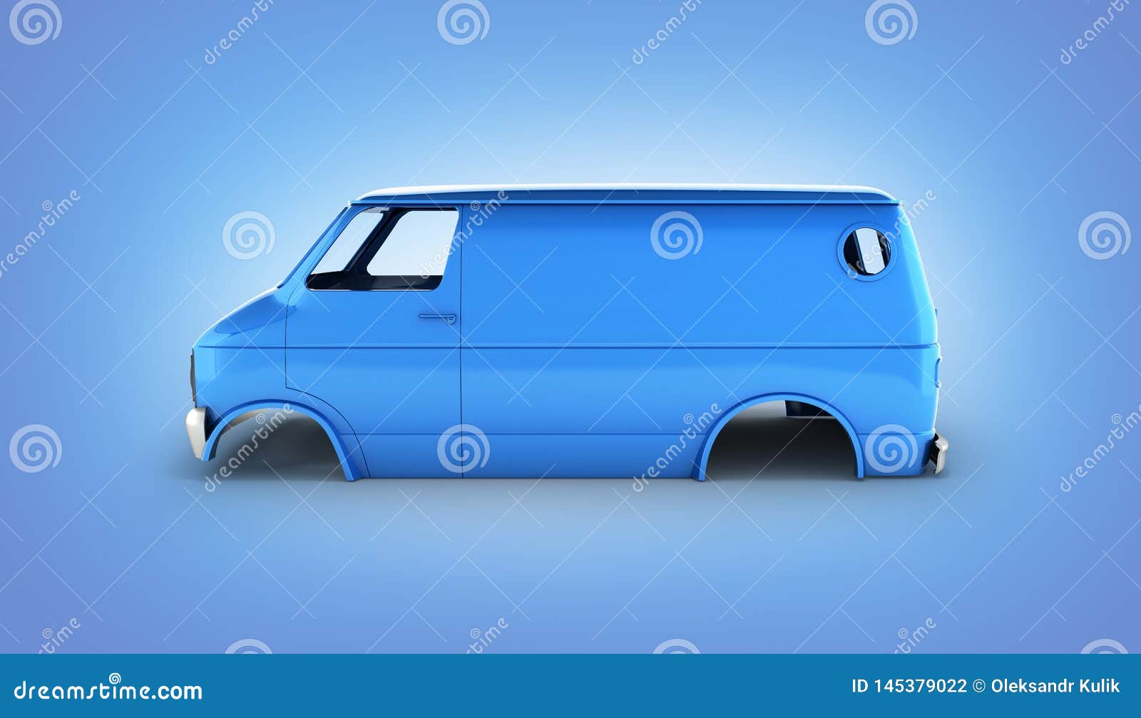 Body Van with No Wheel Isolated on Blue Gradient Background 3d Side ...