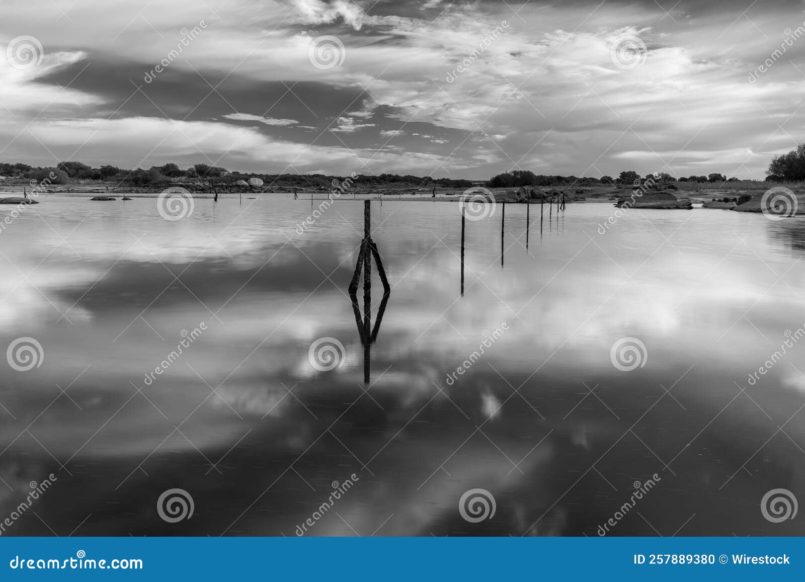 Body of Water Reflecting the Clouds in Grayscale Stock Photo - Image of ...