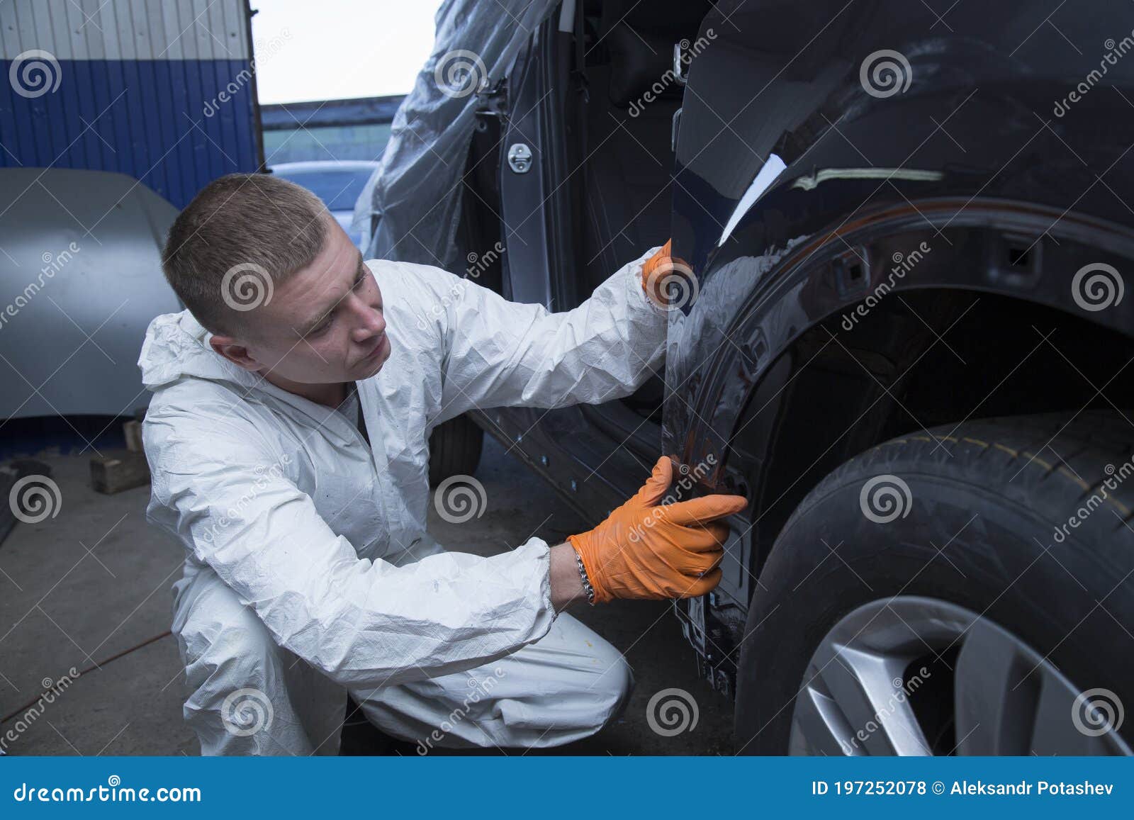Body Work of the Car. Car Repair after an Accident Stock Photo - Image ...