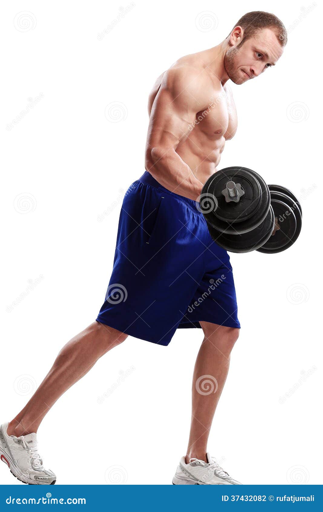 Bodybuilden. Starker Mann Mit Einem Dummkopf Stockfoto - Bild von ...