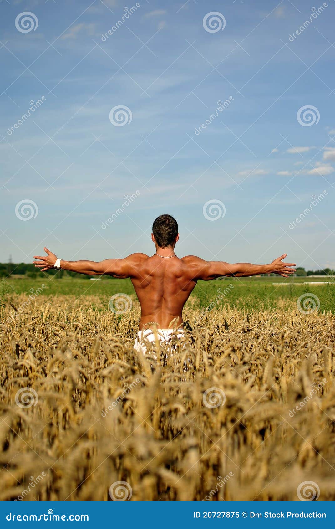 Bodybuilder with Arms Wide Open Stock Image - Image of field, cereal ...