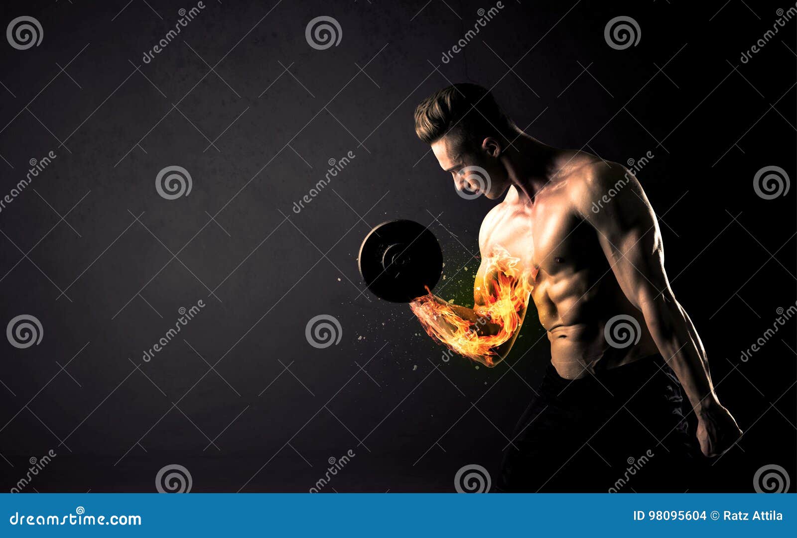 Bodybuilder Athlete Lifting Weight with Fire Explode Arm Concept Stock ...