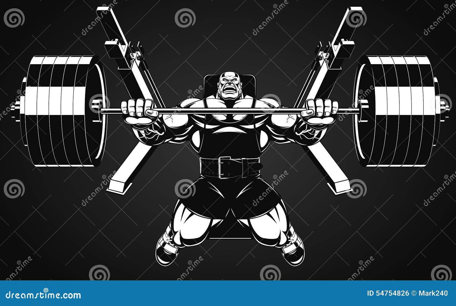 Bodybuilder with a barbell stock vector. Illustration of flex - 54754826