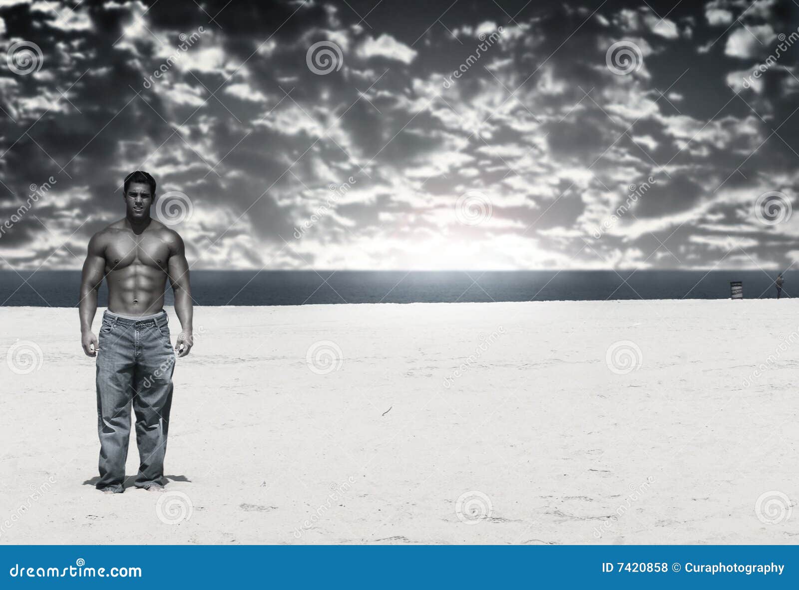 Bodybuilder on Beach stock photo. Image of pack, skin - 7420858