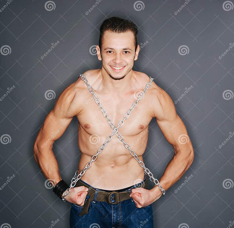 Bodybuilder in chains stock image. Image of athlete, attractive - 55073929