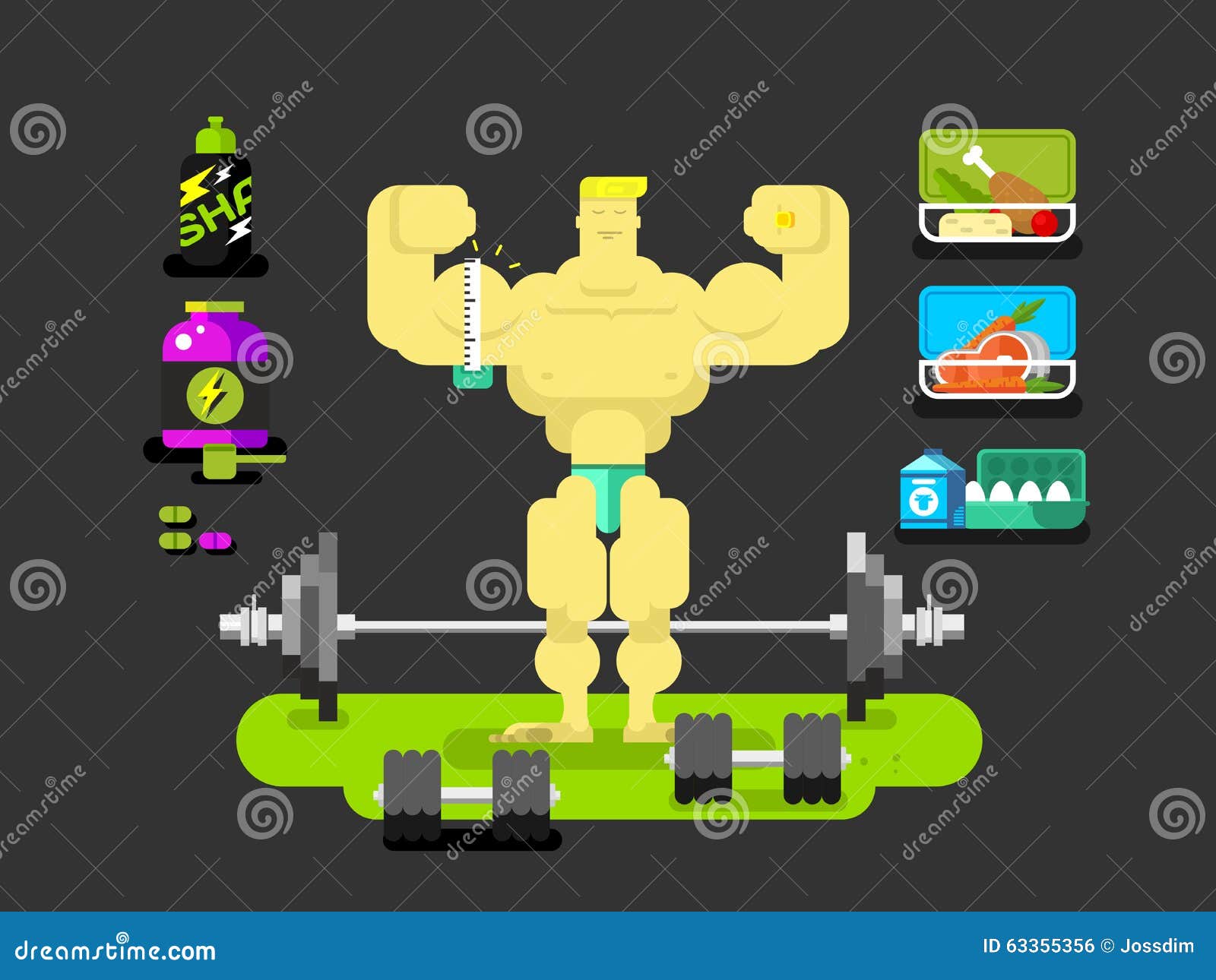 Bodybuilder Man Character With Barbell Weightlifting Vector Badge Logo ...