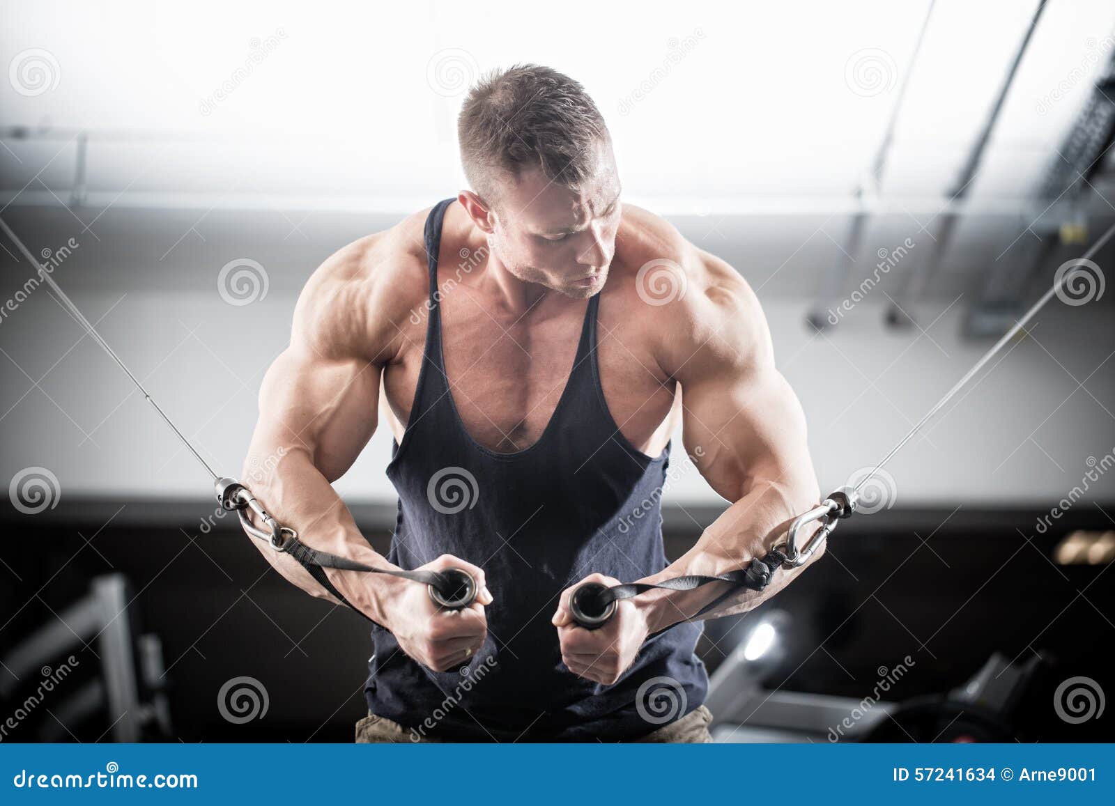 Bodybuilder Doing Butterfly on Cable Pull Stock Photo - Image of muscle ...