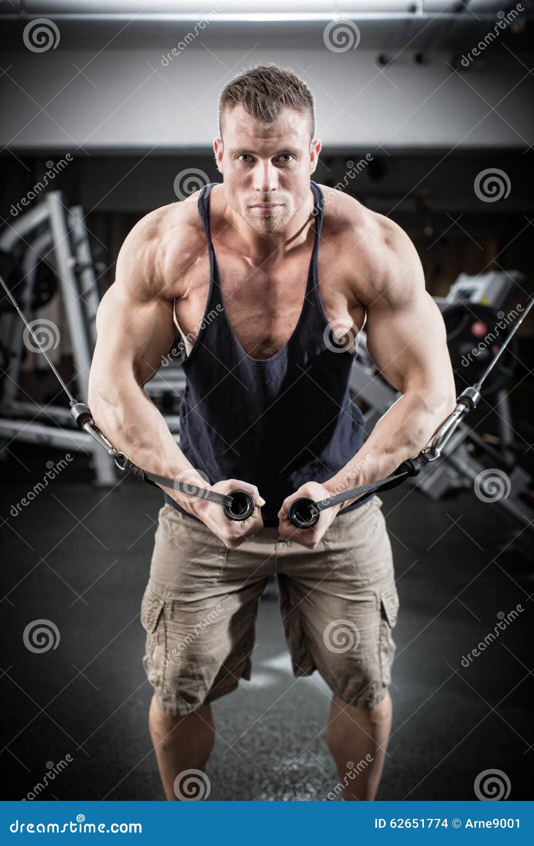 Bodybuilder Doing Butterfly on Cable Pull Stock Photo - Image of ...