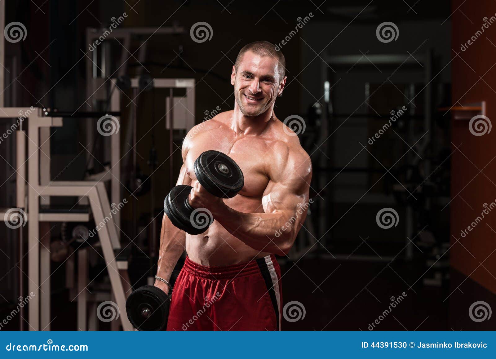 Bodybuilder Doing Exercise for Biceps Stock Photo - Image of ...