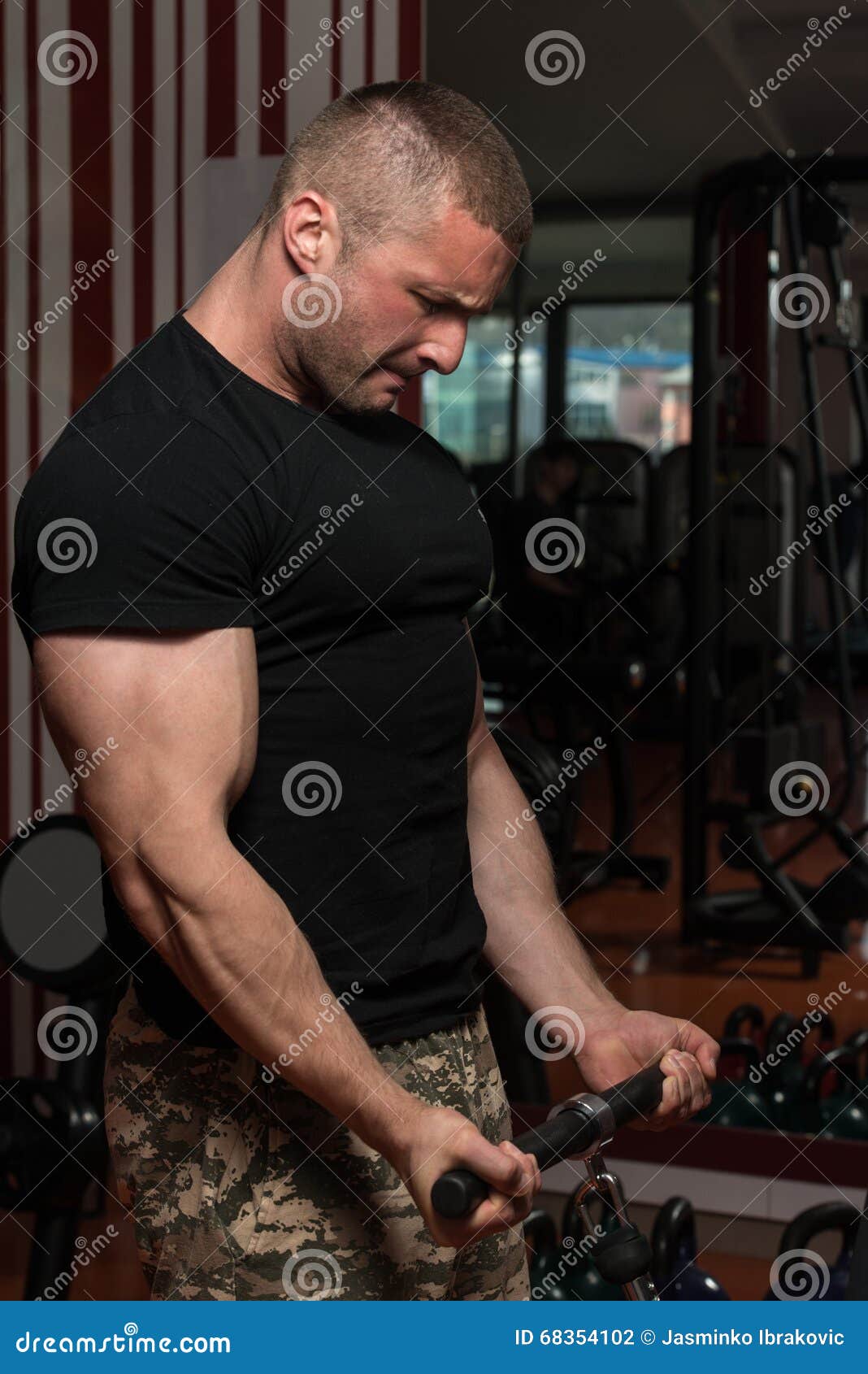Bodybuilder Doing Exercise for Biceps Stock Photo - Image of build ...