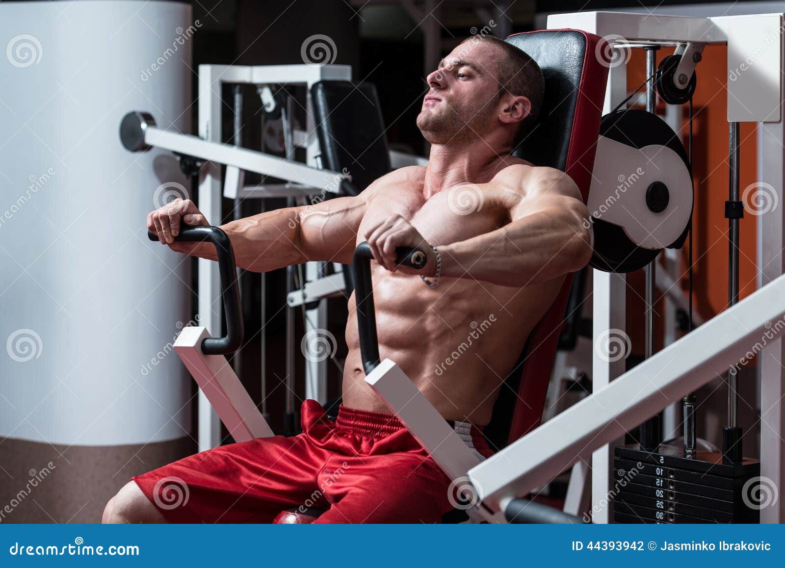 Bodybuilder Doing Exercise for Chest Stock Photo - Image of club ...