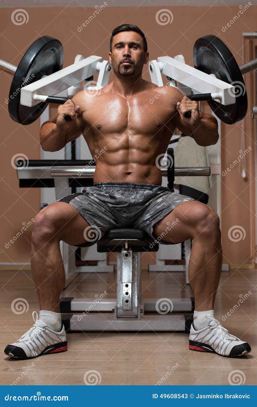 Bodybuilder Doing Exercise for Shoulders Stock Image - Image of eating ...