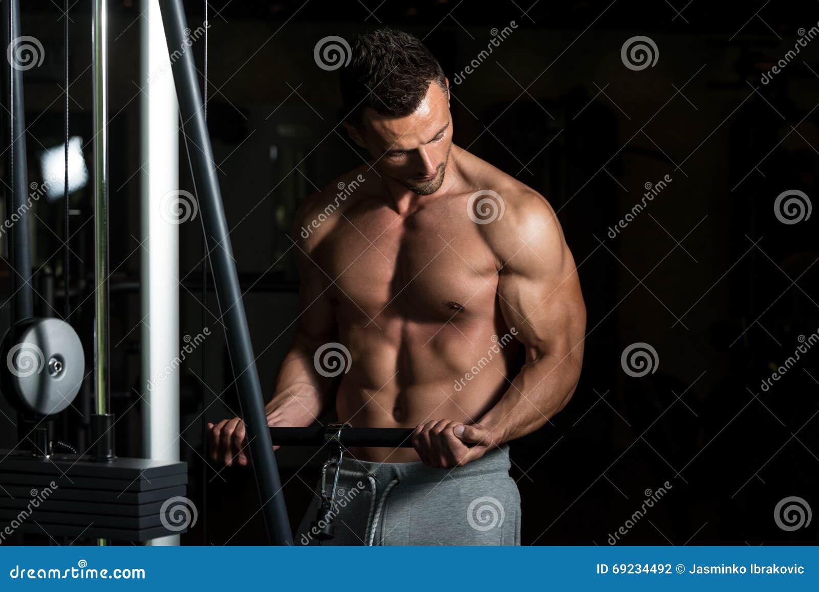 Bodybuilder Doing Heavy Weight Exercise for Biceps Stock Photo - Image ...