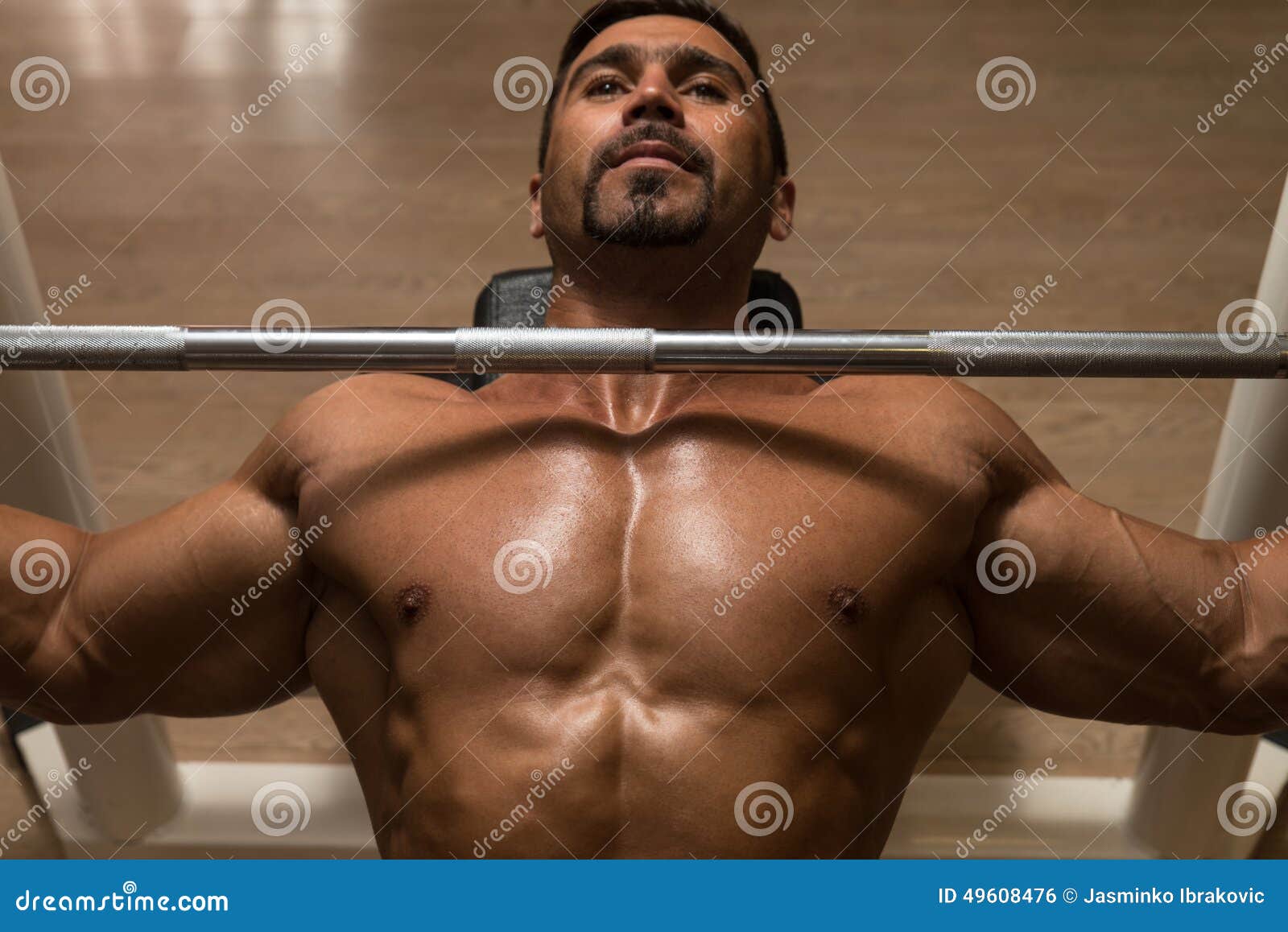 Bodybuilder Doing Heavy Weight Exercise for Chest Stock Photo - Image ...