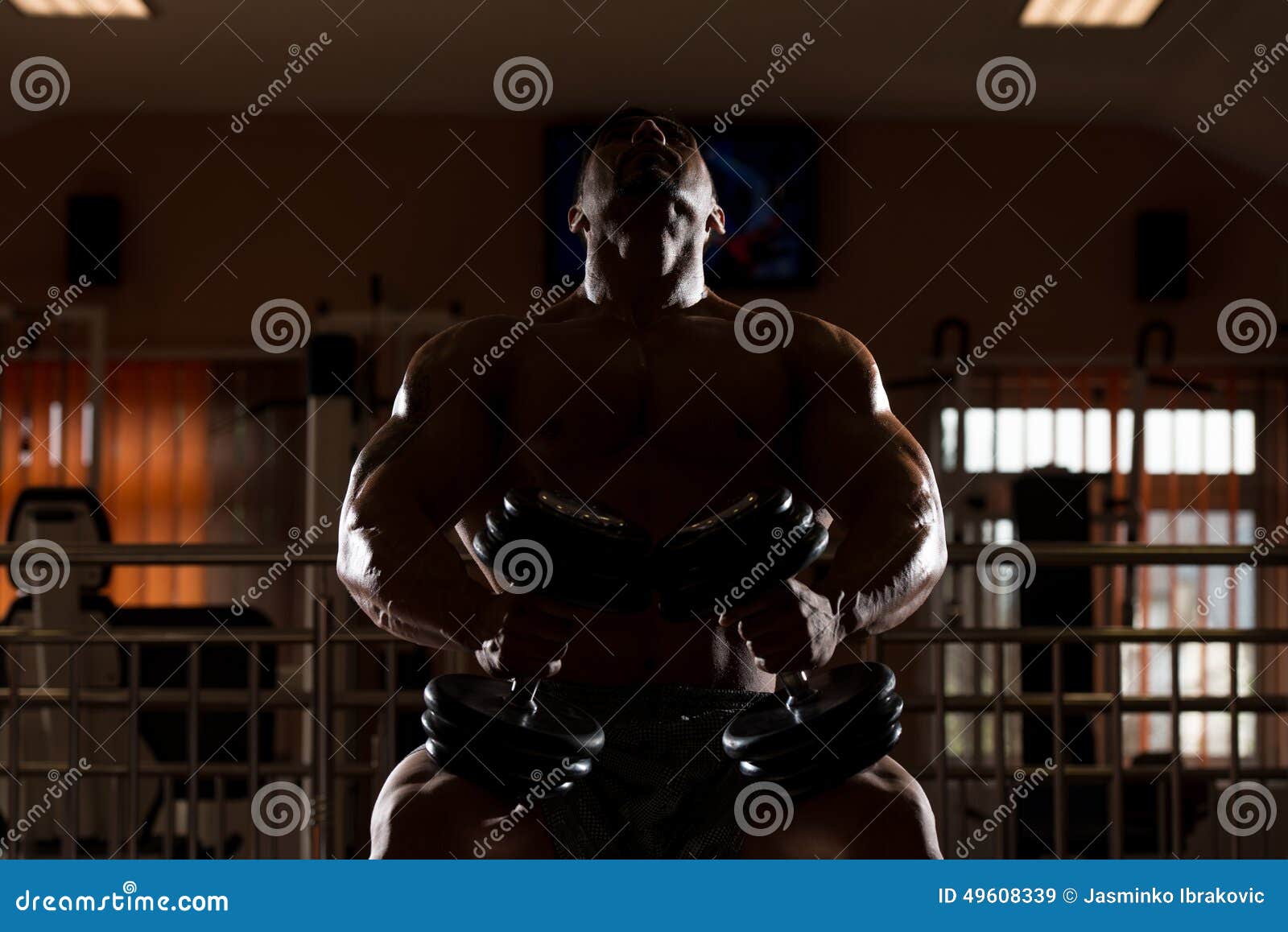 Bodybuilder Doing Heavy Weight Exercise for Chest Stock Image - Image ...