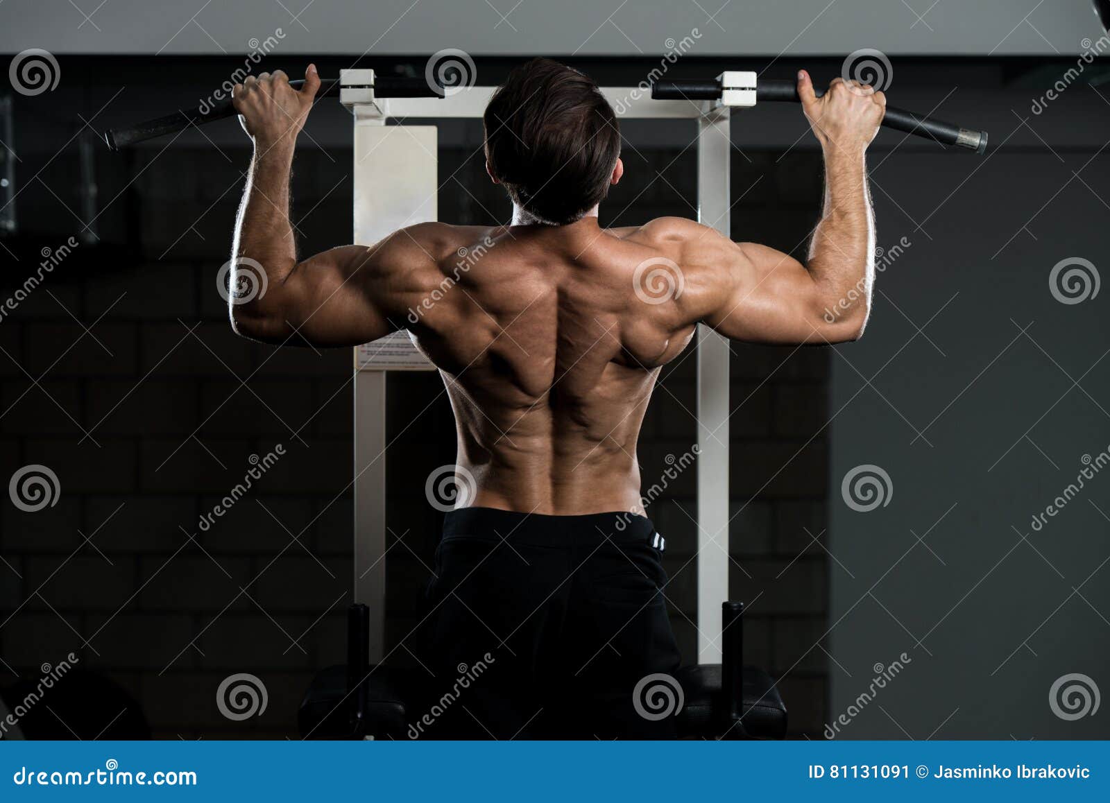 Bodybuilder Doing Pull Ups Best Back Exercises Stock Image - Image of ...