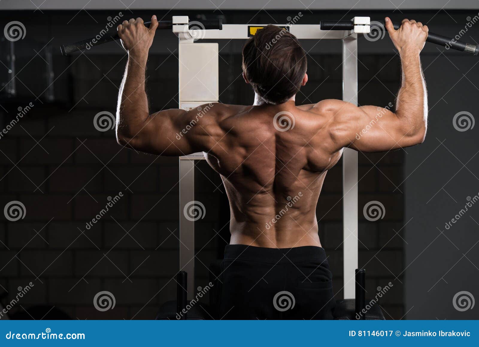 Bodybuilder Doing Pull Ups Best Back Exercises Stock Image - Image of ...