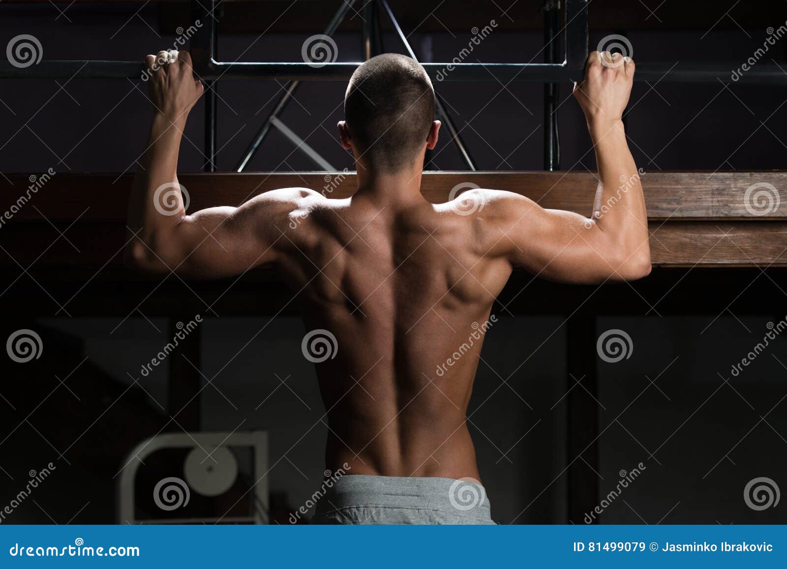 Bodybuilder Doing Pull Ups Best Back Exercises Stock Image - Image of ...