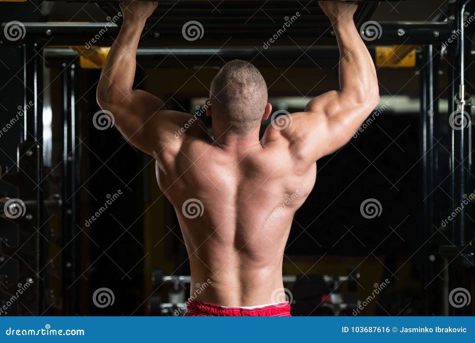 Bodybuilder Doing Pull Ups Best Back Exercises Stock Photo - Image of ...