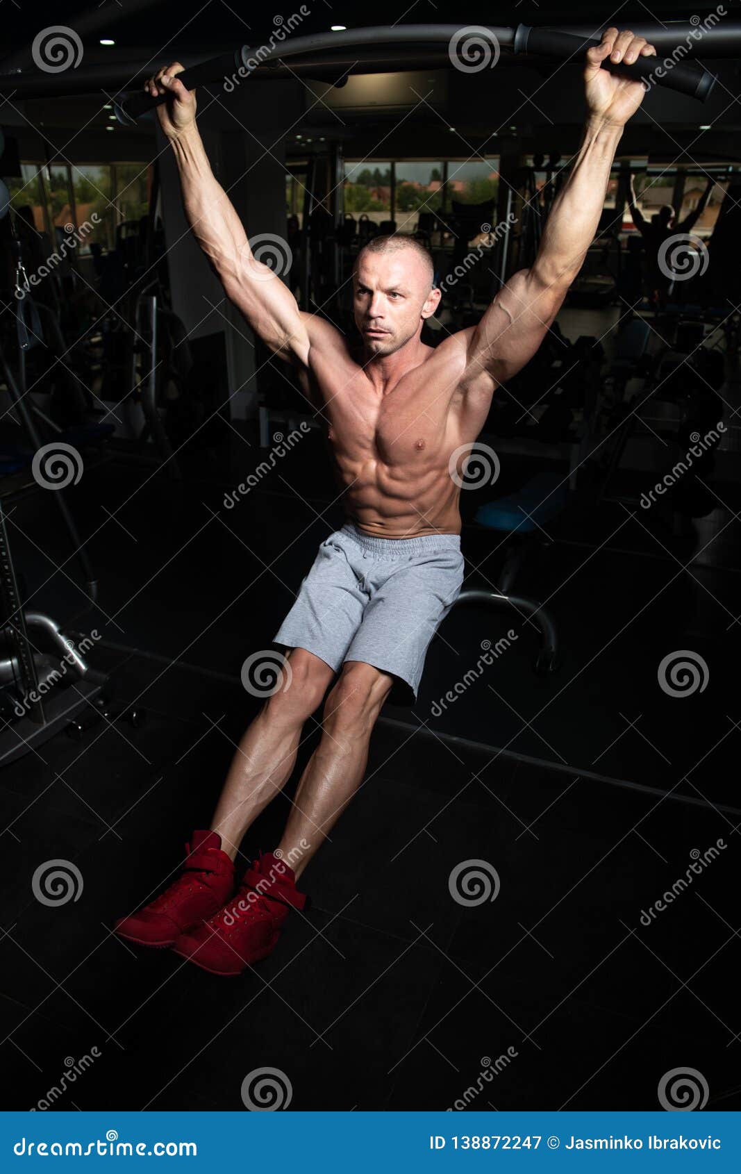 Bodybuilder Doing Pull Ups Best Back Exercises Stock Image - Image of ...