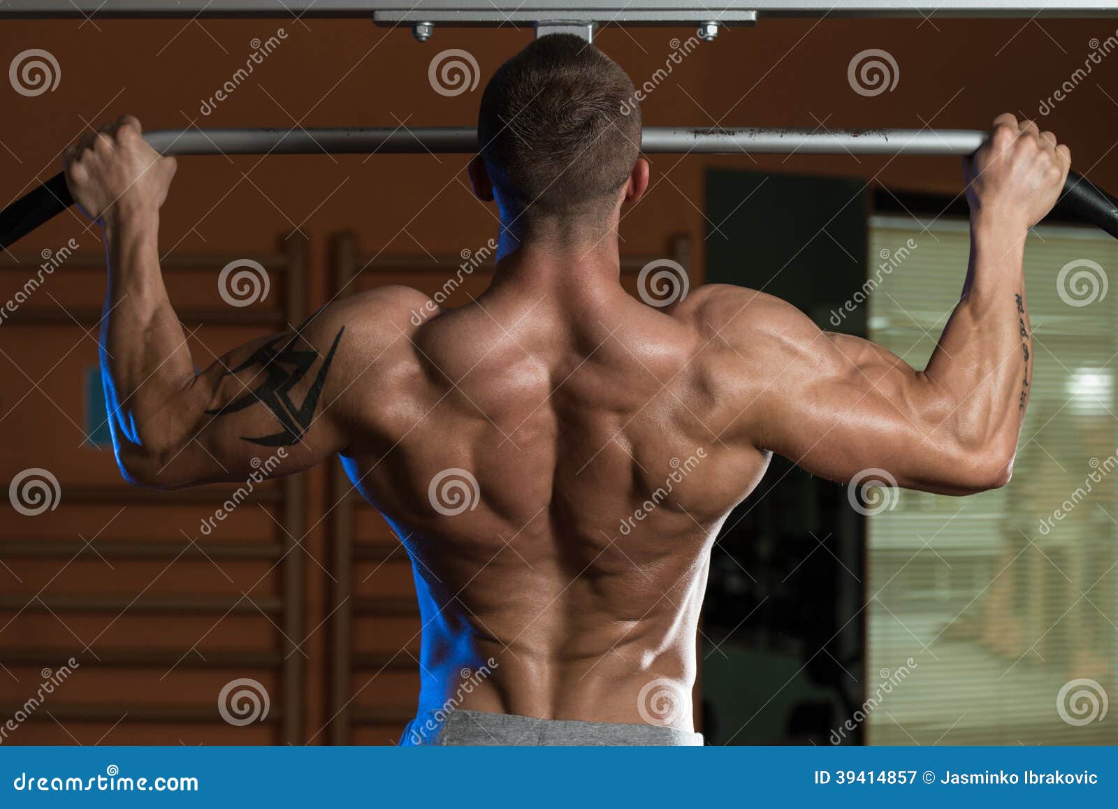 Bodybuilder Doing Pull Ups Best Back Exercises Stock Image - Image of ...