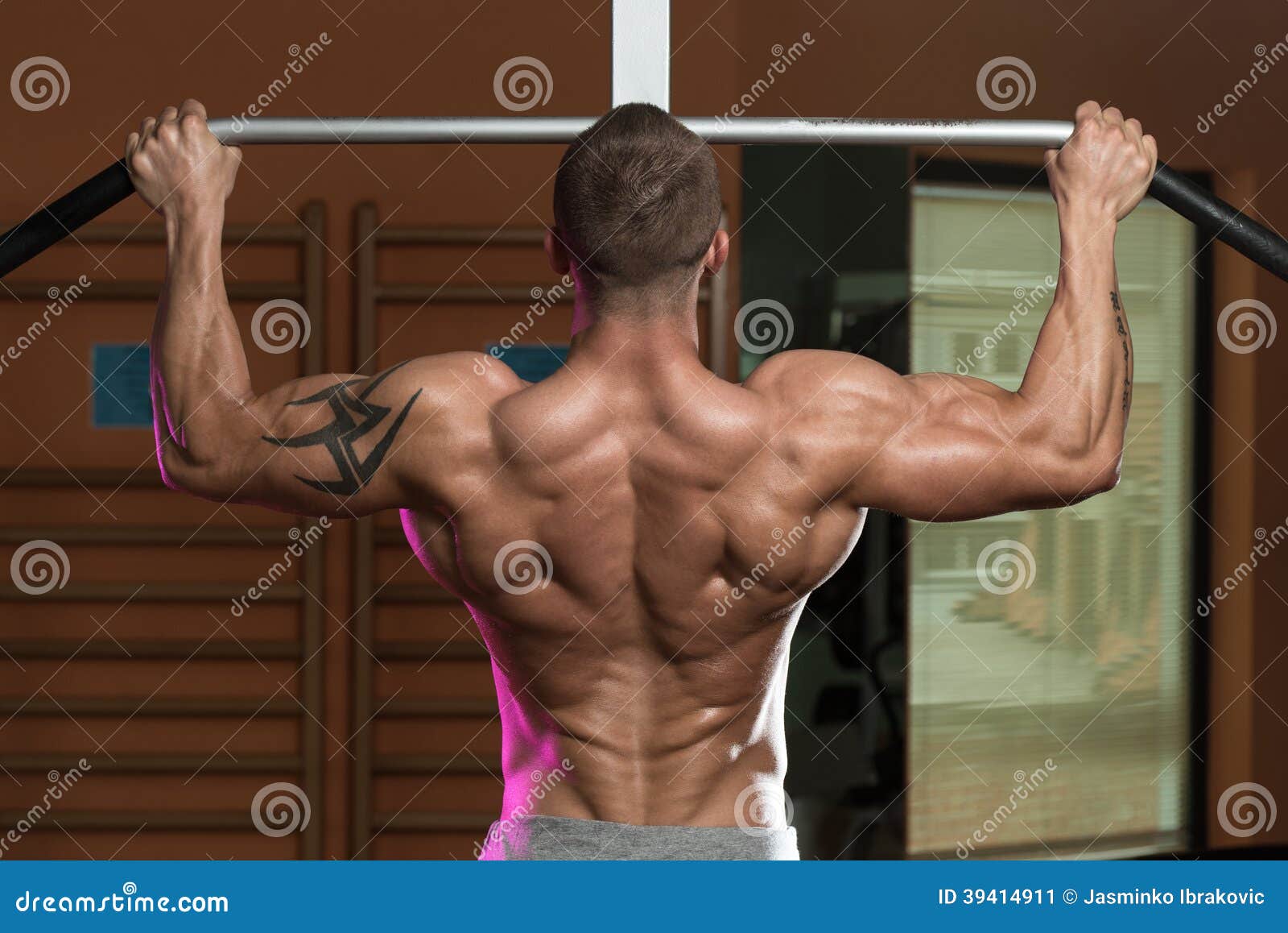 Bodybuilder Doing Pull Ups Best Back Exercises Stock Image - Image of ...