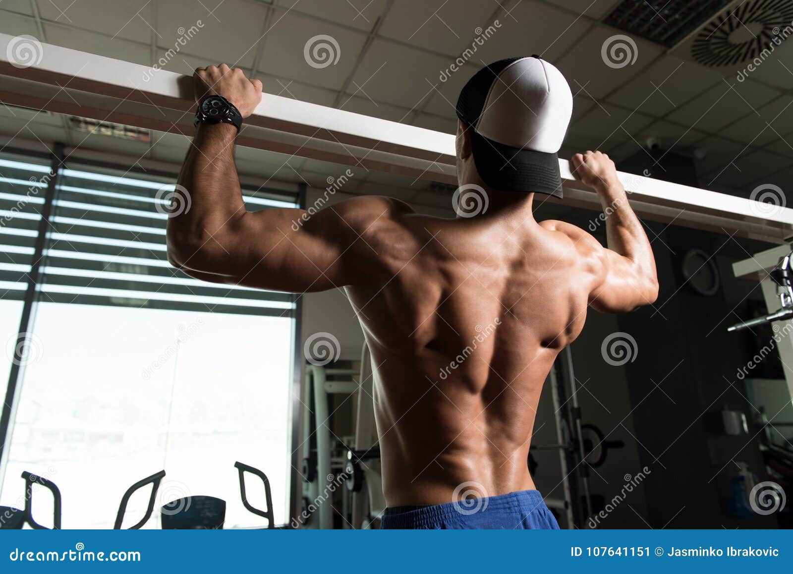Bodybuilder Doing Pull Ups Best Back Exercises Stock Image - Image of ...