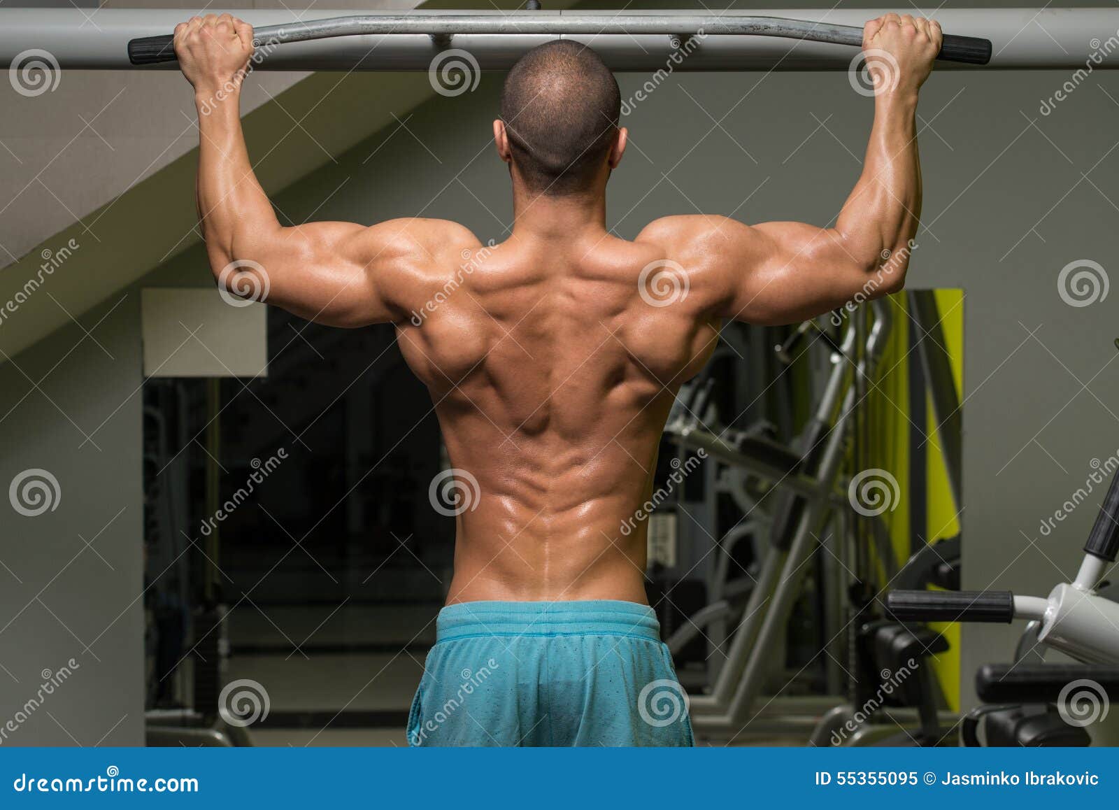 Bodybuilder Doing Pull Ups Best Back Exercises Stock Image - Image of ...