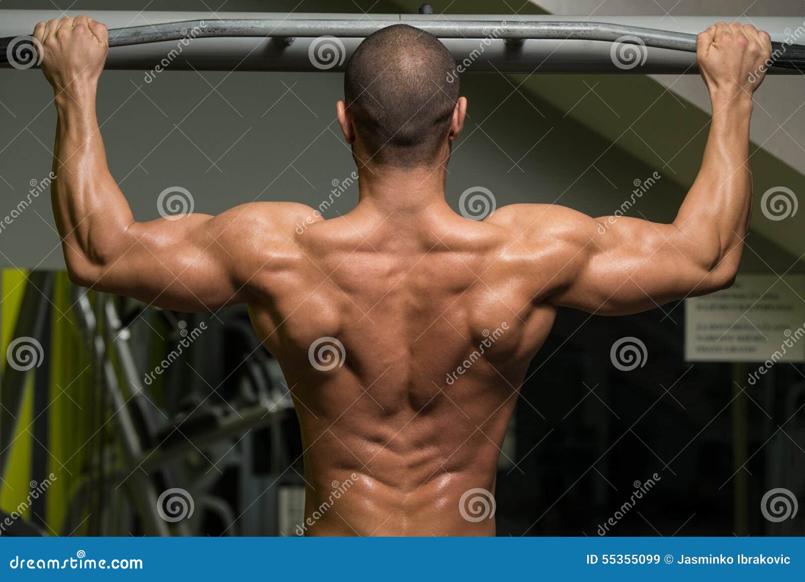 Bodybuilder Doing Pull Ups Best Back Exercises Stock Image - Image of ...
