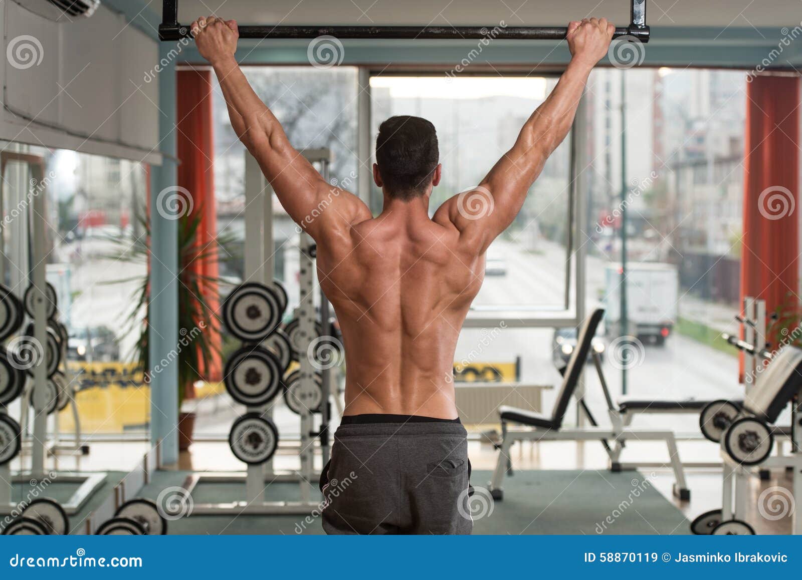 Bodybuilder Doing Pull Ups Best Back Exercises Stock Image - Image of ...