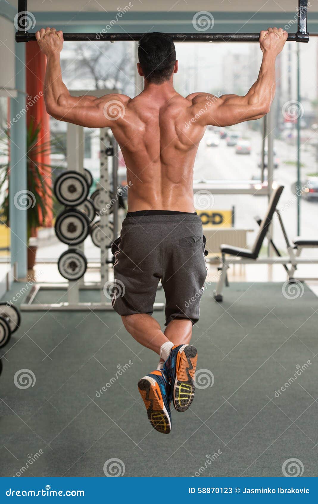 Bodybuilder Doing Pull Ups Best Back Exercises Stock Image - Image of ...