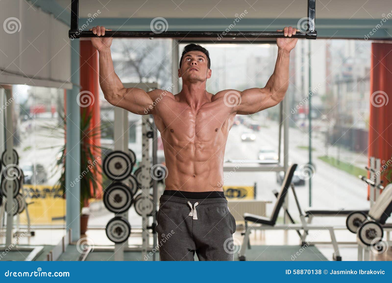 Bodybuilder Doing Pull Ups Best Back Exercises Stock Photo - Image of ...